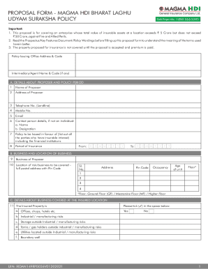 Fillable Online Proposal Form - Magma HDI Bharat Laghu Udyam Suraksha Policy.cdr Fax Email Print ...