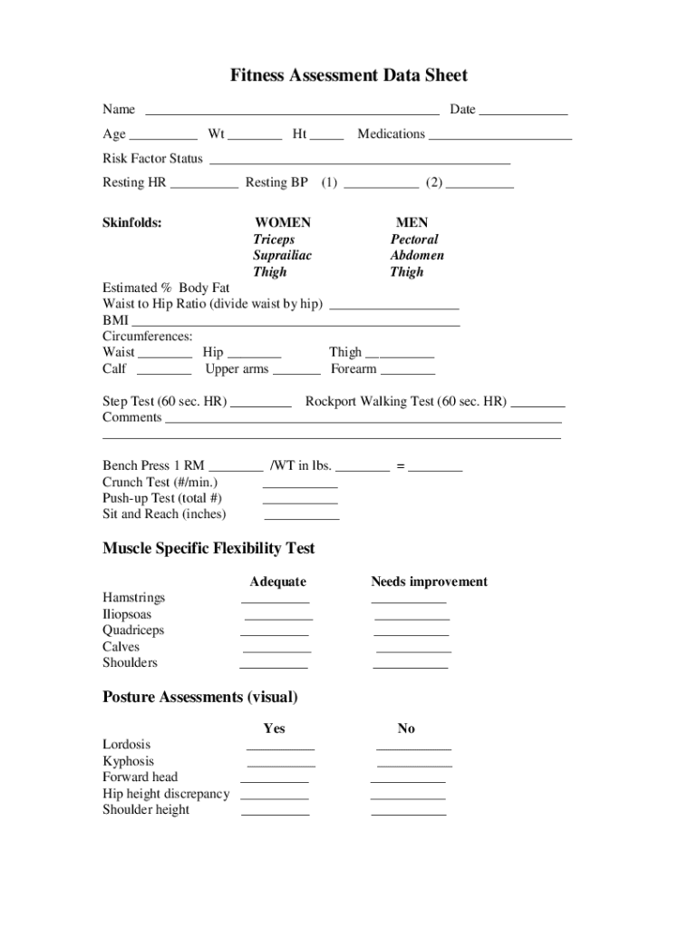 Fillable Online fitness-assessment-form - Fitness Assessment Data Sheet ...