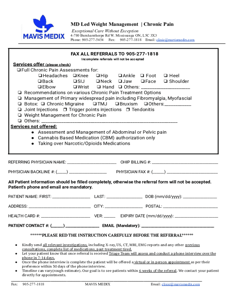 Fillable Online Pain Referral Form Fax Email Print - pdfFiller