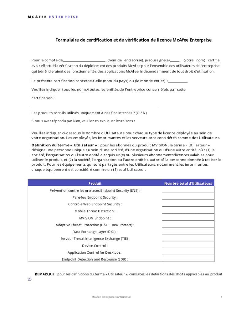 Fillable Online Comprendre les licences McAfee pour Total Virus Defense ...