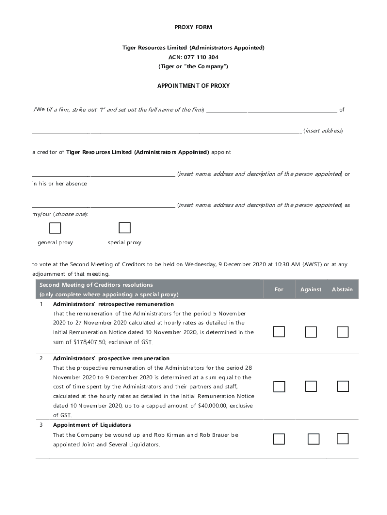Fillable Online PROXY FORM Tiger Resources Limited (Administrators ... Fax Email Print - pdfFiller