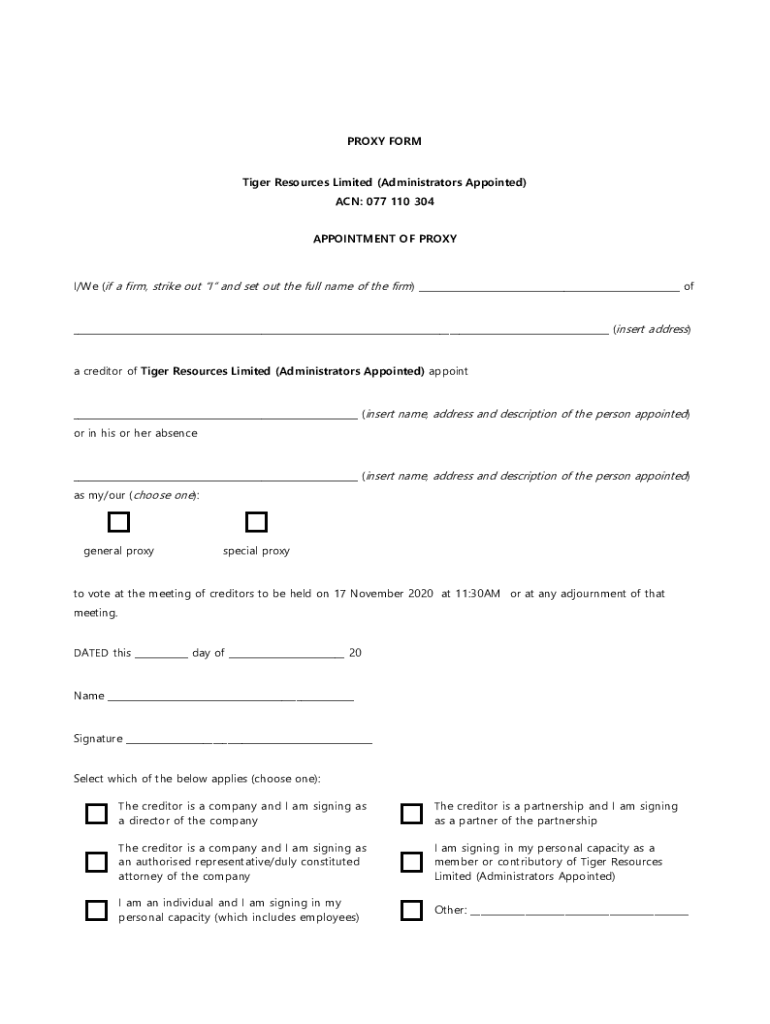 Fillable Online PROXY FORM ACN 606 077 294 (Group) APPOINTMENT OF PROXY Fax Email Print - pdfFiller