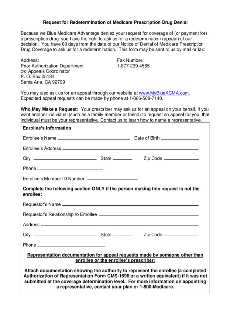 Fillable Online Medicare Redetermination Request Form - Free PDF eBook ...