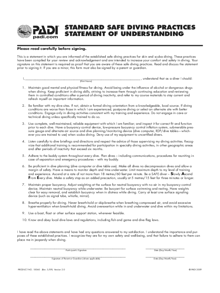 Fillable Online SAFE DIVING STATEMENT.pdf+++ Fax Email Print - pdfFiller