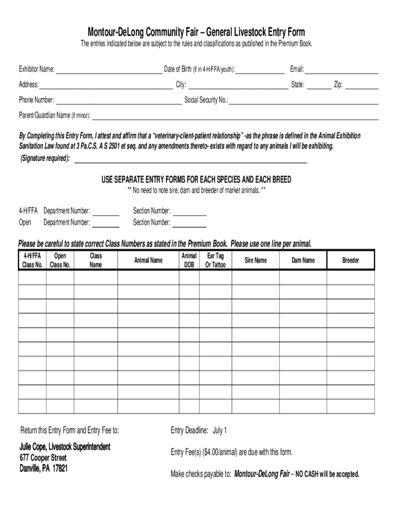 Fillable Online 2022 JUNIOR LIVESTOCK SHOW ENTRY COLLECTION FORM Fax ...