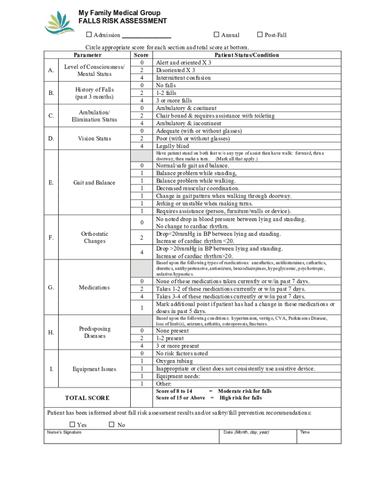 Fillable Online FALL RISK ASSESSMENT FORM - IARA Fax Email Print ...