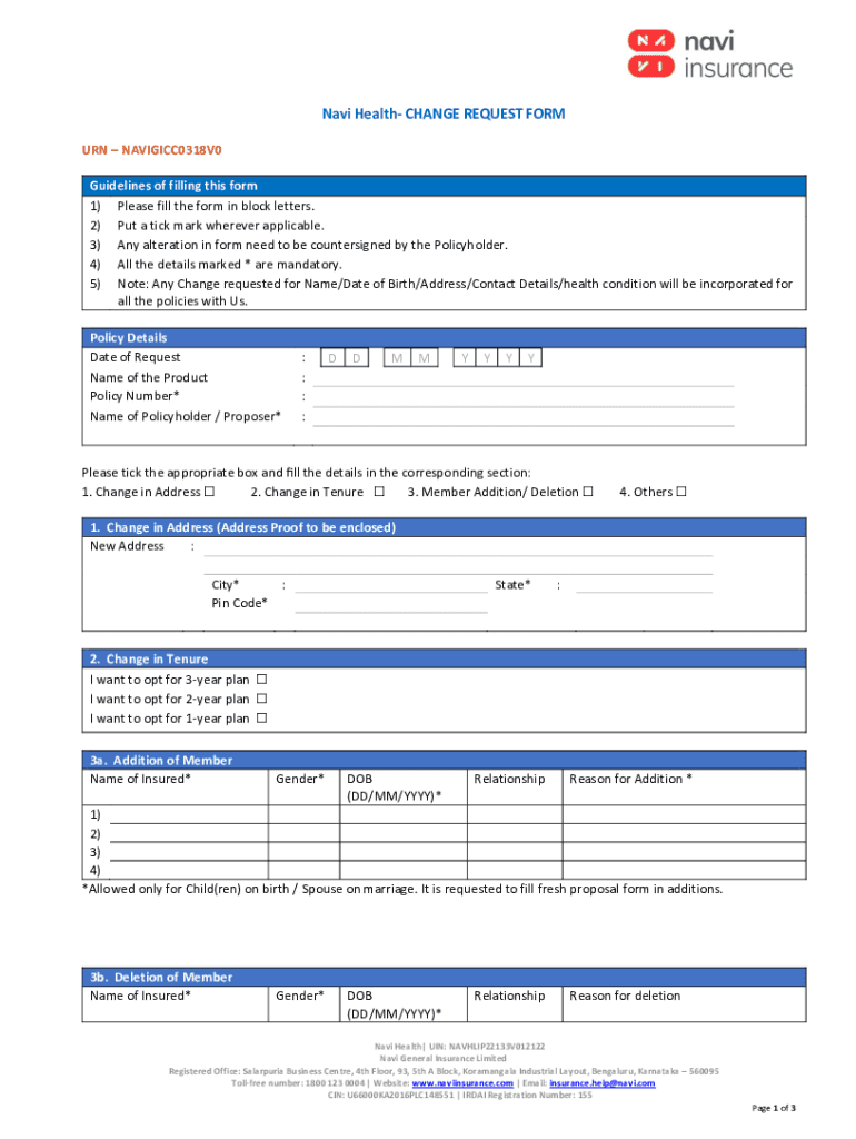 Fillable Online Navi Health- CHANGE REQUEST FORM Fax Email Print ...