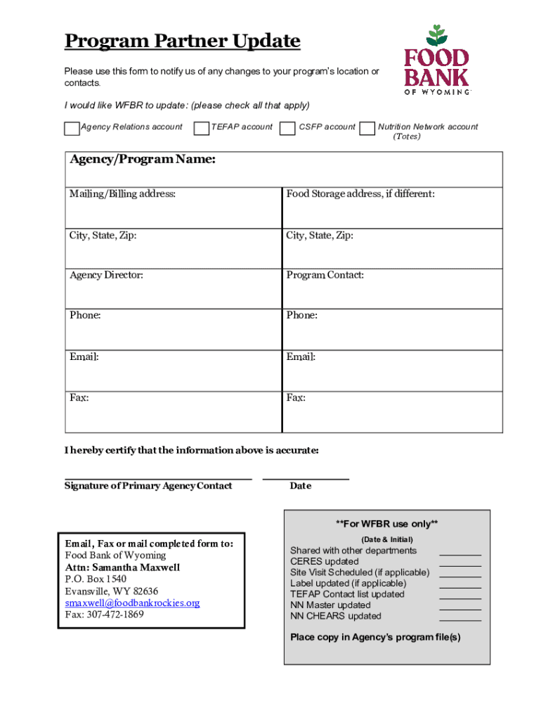 Fillable Online Programs Update Form Fax Email Print - pdfFiller
