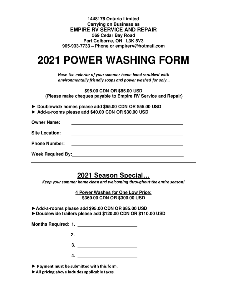 Fillable Online Fillable Online 2017 POWER WASHING FORM Fax Email Print ...