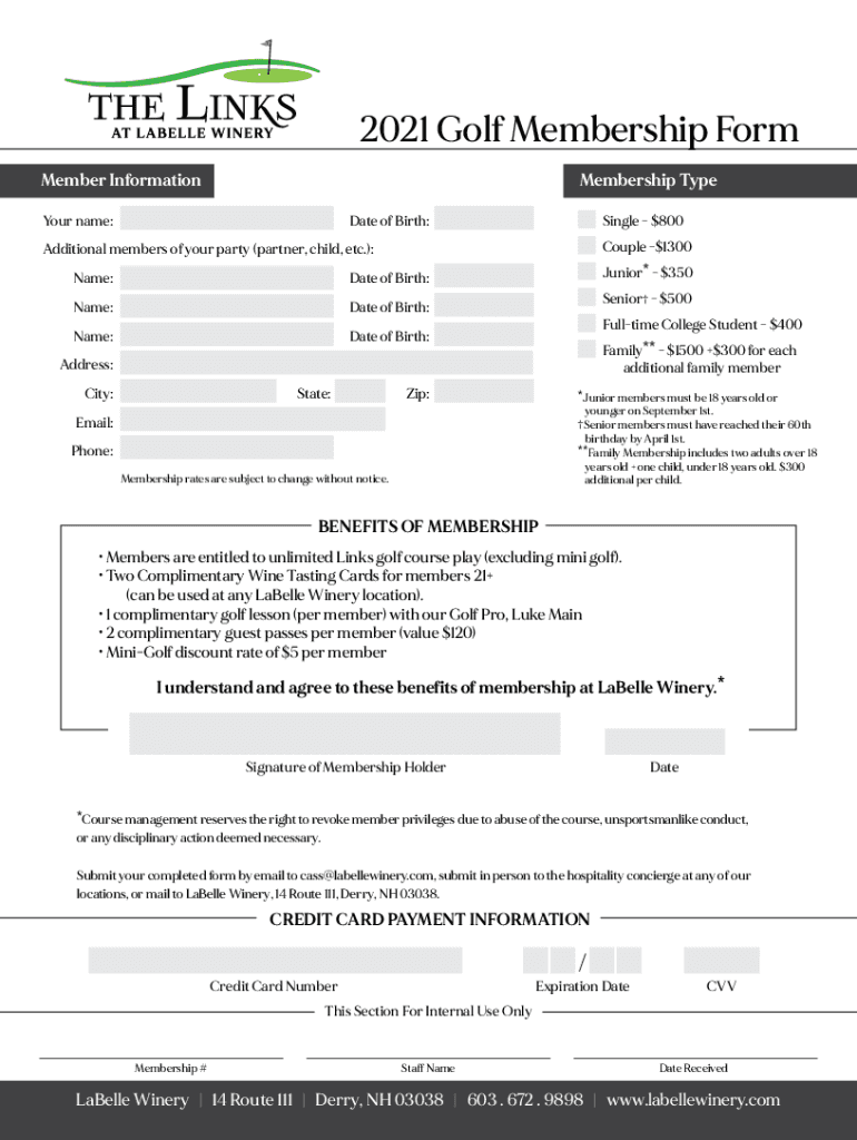 Fillable Online Fillable Online LaBelle Golf Membership Form 2021 Fax ...
