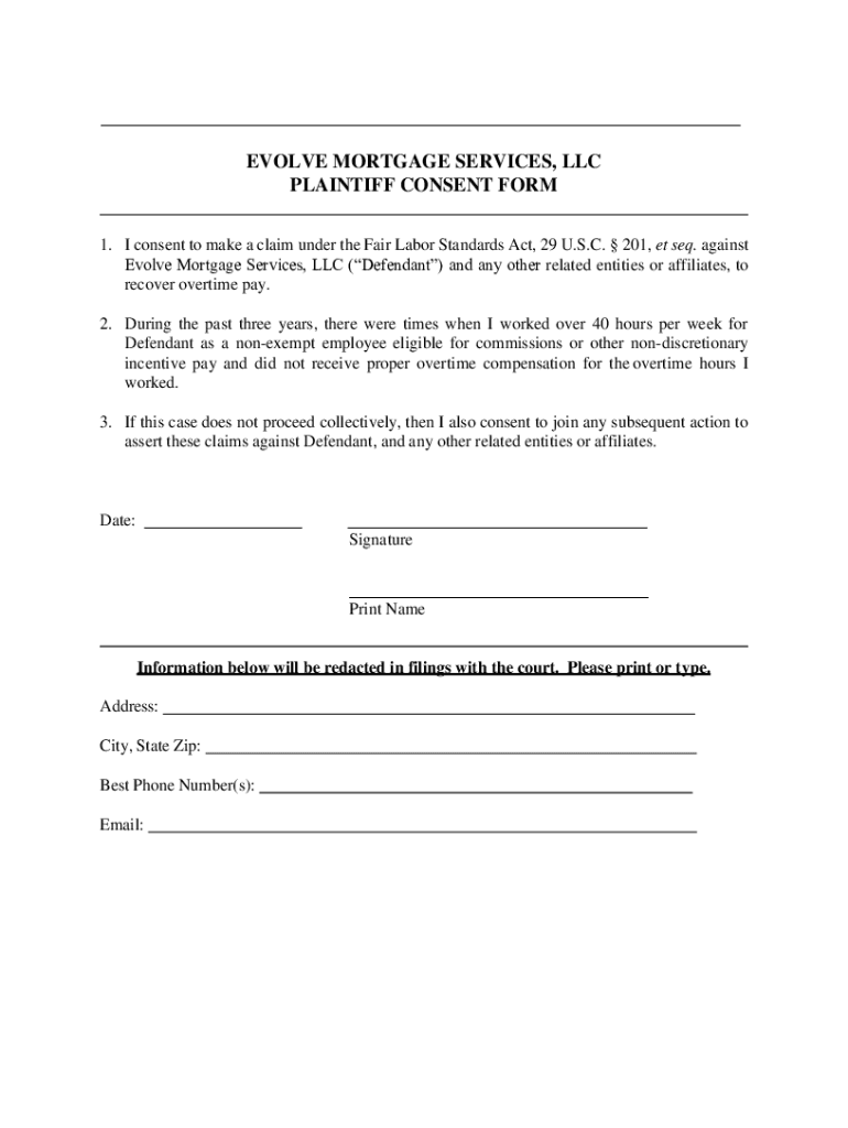 Fillable Online Evolve Mortgage Services - Consent Form Fax Email Print ...