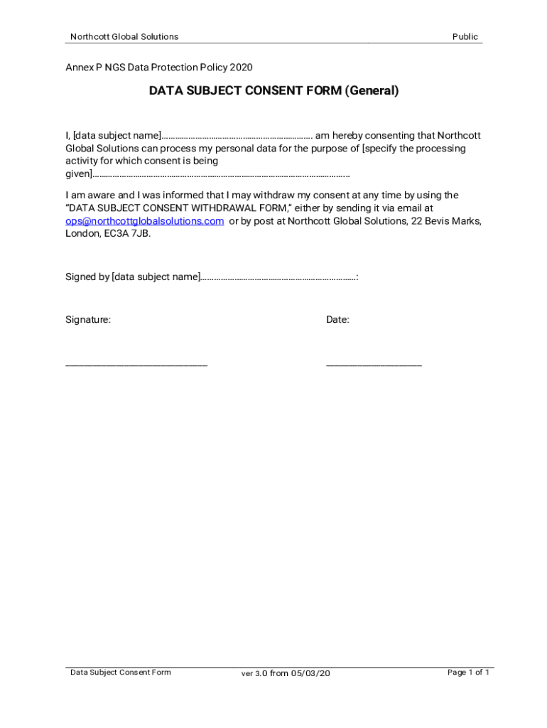 Fillable Online Annex P - D.P. Policy - Data Subject Consent Form ...