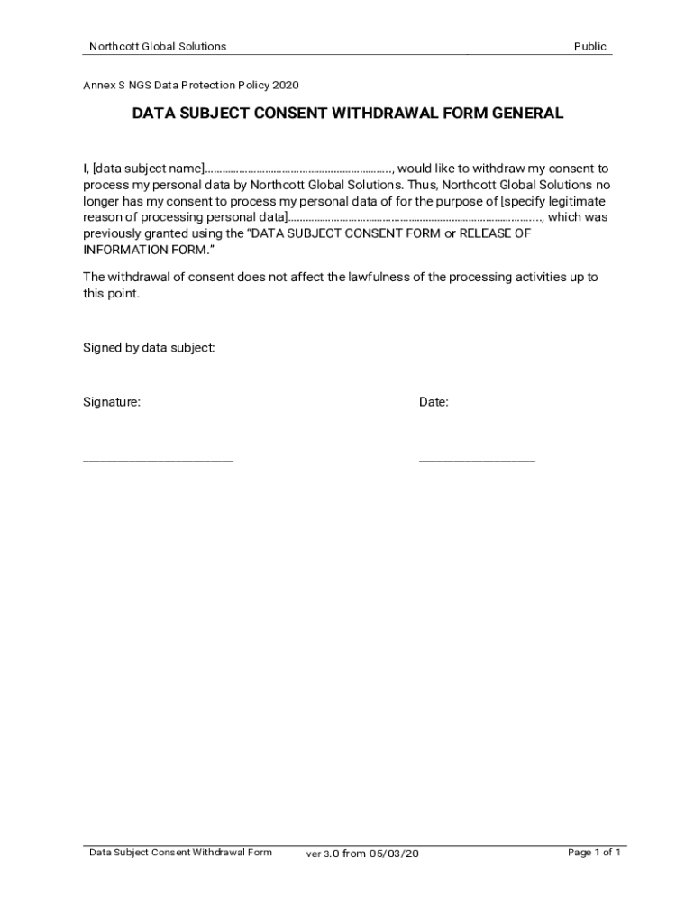 Fillable Online DATA SUBJECT CONSENT FORM (General) Fax Email Print ...