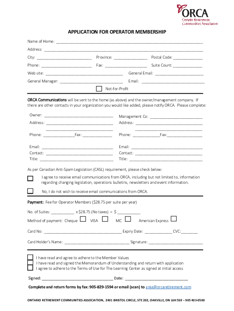 Fillable Online Operator Member - Application Form, MOU, Values Fax ...