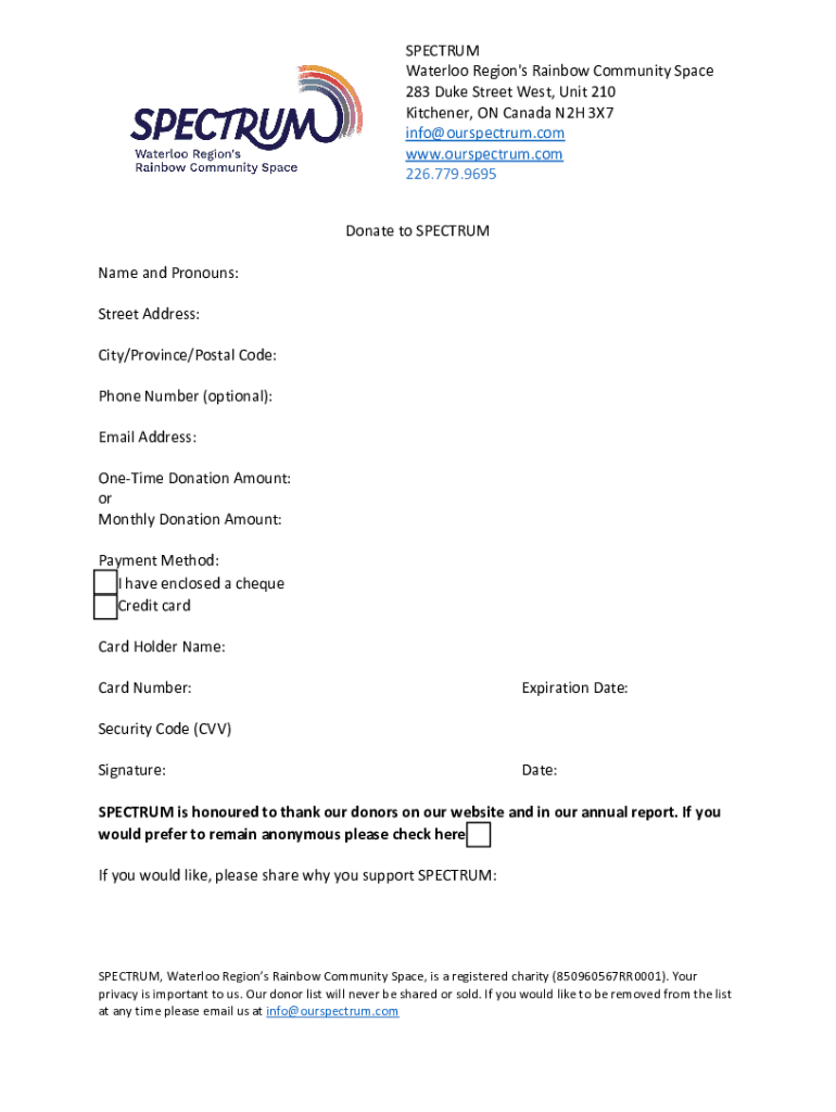 Fillable Online SPECTRUM Waterloo Region's Rainbow Community Space Fax ...