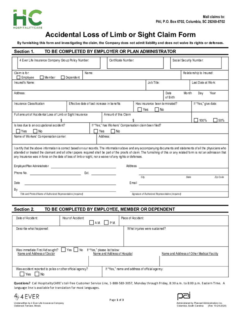 Fillable Online Fillable Online Mail claims to: PAI, P Fax Email Print ...