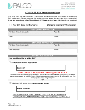 Fillable Online CO CDASS EVV Registration Form - PALCO Fax Email Print ...