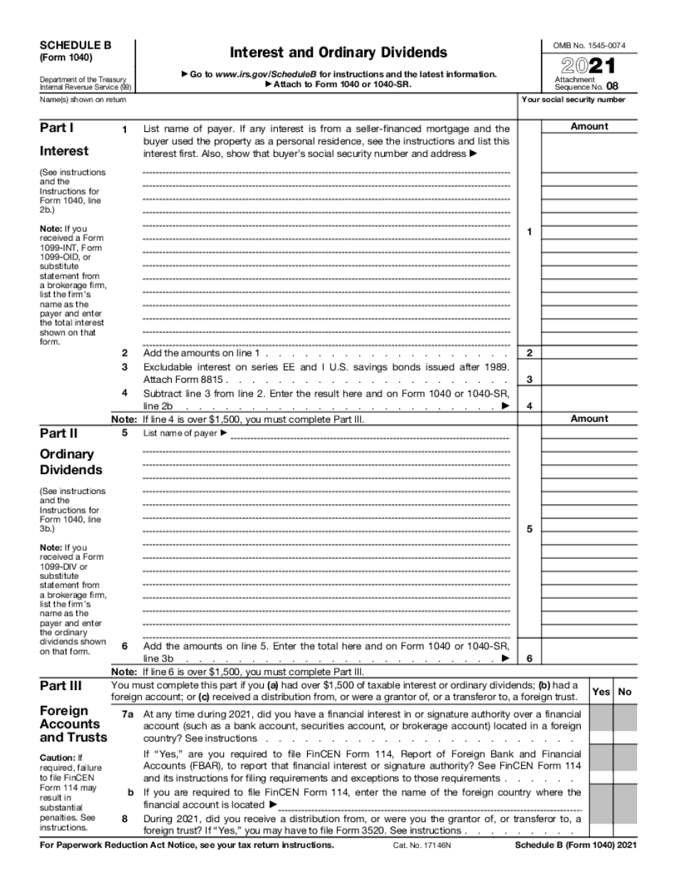 1040 Schedule B 2022 Fill Online Printable Fillable Blank Form