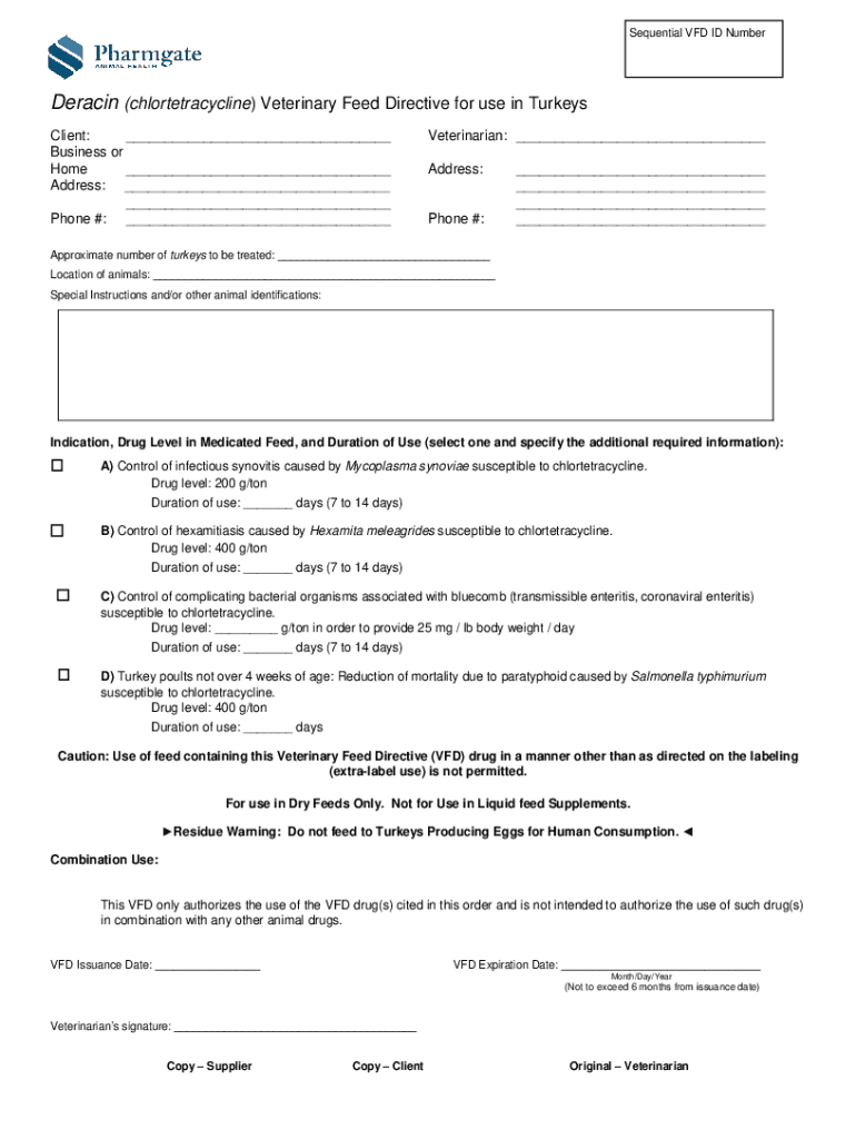 Fillable Online Deracin VFD Form Ducks - pharmgate.com Fax Email Print ...