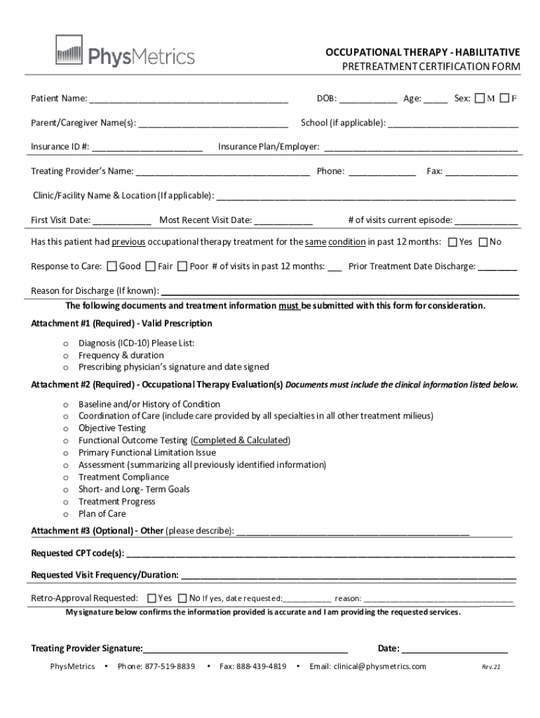 Fillable Online SPEECH THERAPY - HABILITATIVE PRETREATMENT ...