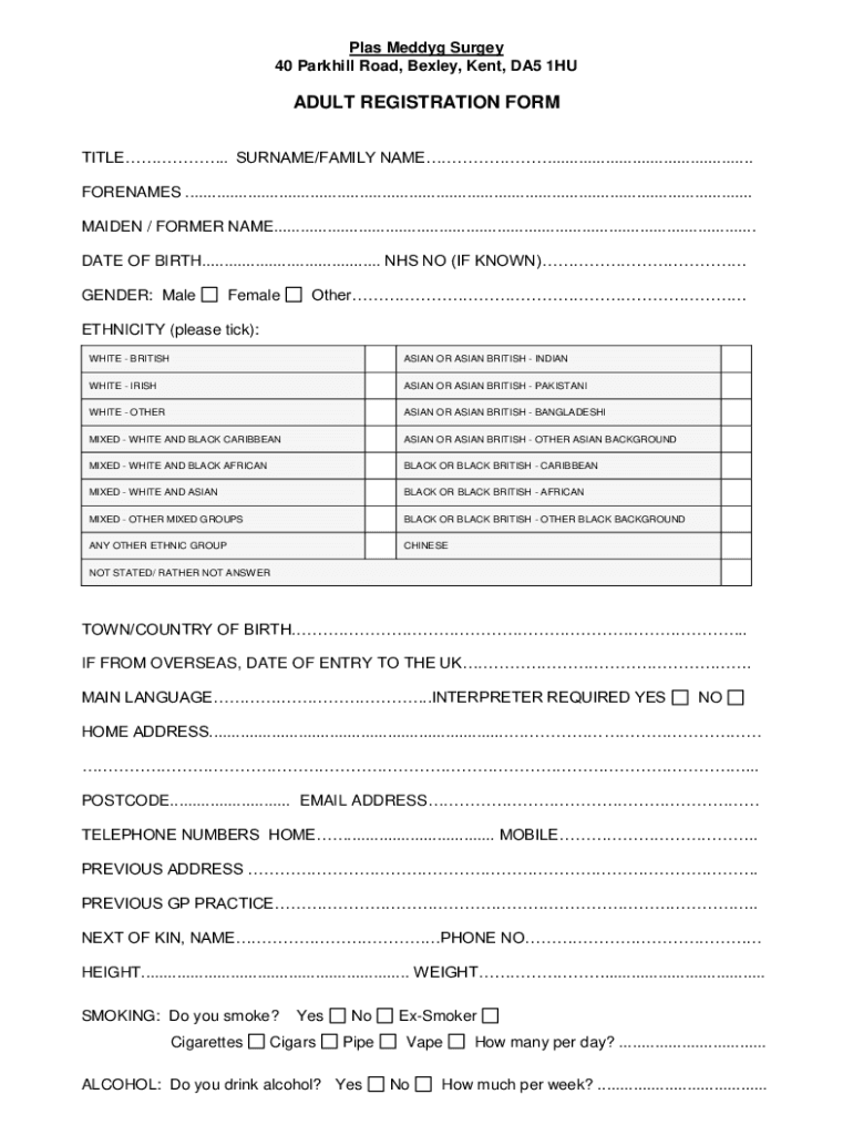 Fillable Online PLAS MEDDYG SURGERYLocal GP Surgery UK Fax Email Print ...