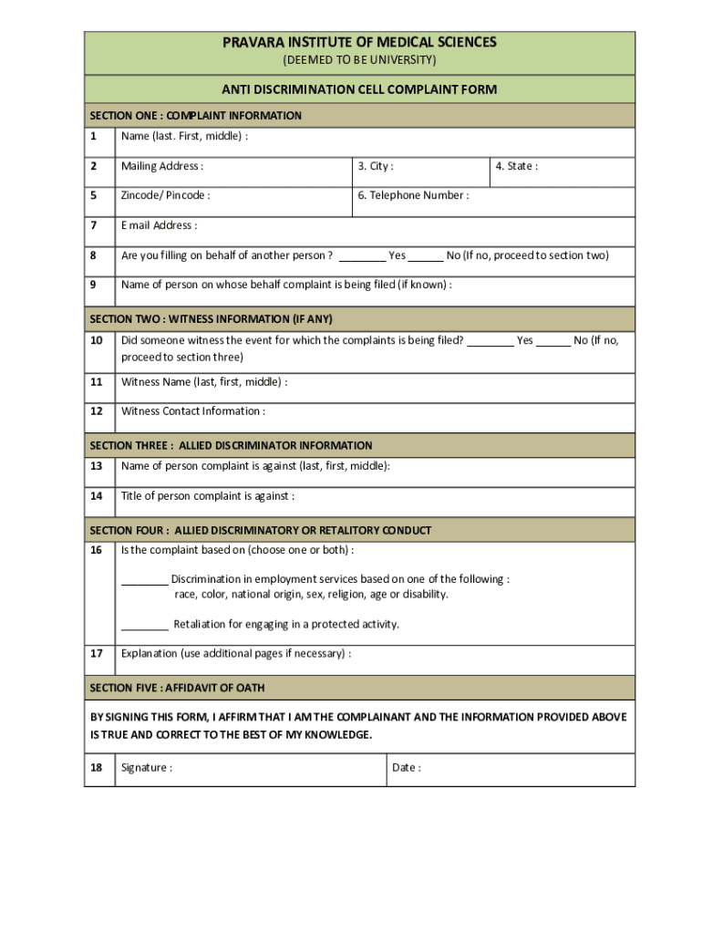 Fillable Online Anti Discrimination Cell Form 1 Fax Email Print - pdfFiller