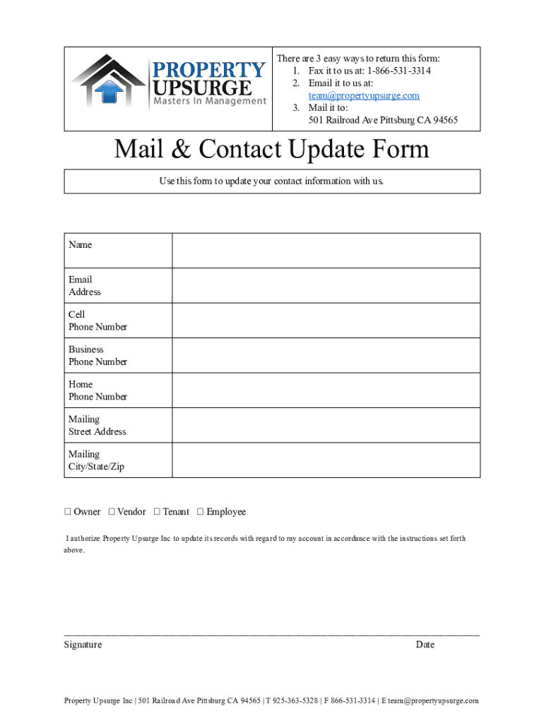 Fillable Online Tenant Information Update Form Pdf Rentals Fax Email ...