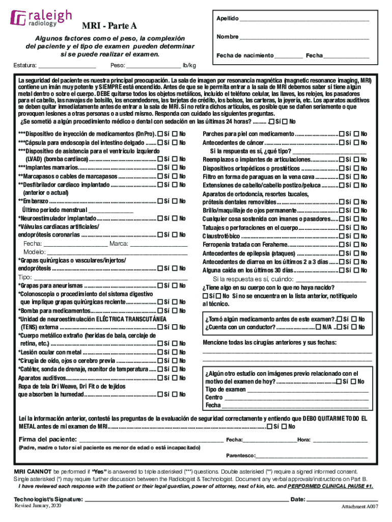 Fillable Online Formulario para examen CT Ficha t©cnica del paciente ...