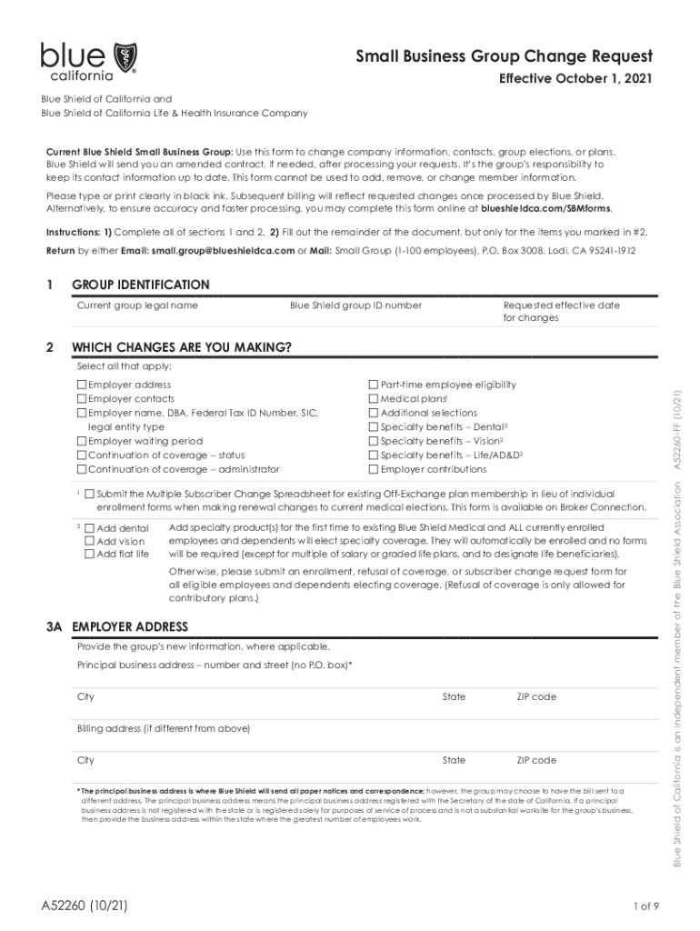Fillable Online A52260-FF10-21REF425303Q4 2021 SB Group Change Request ...