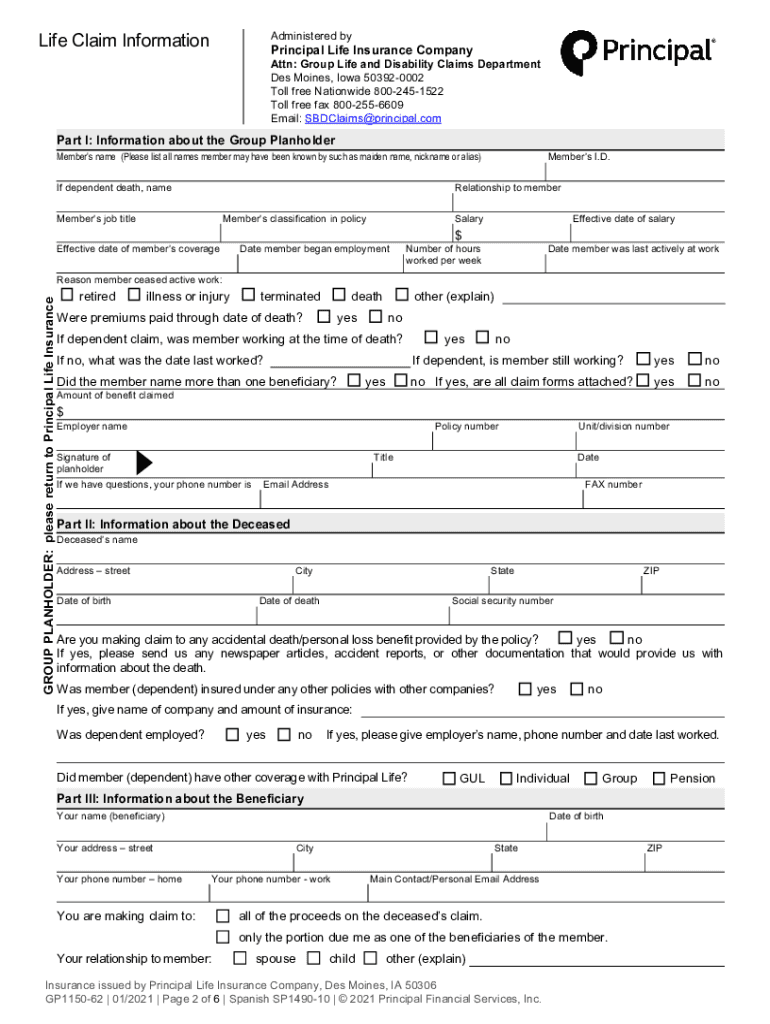 Fillable Online Accident Claim Form Principal Life Insurance Company ...