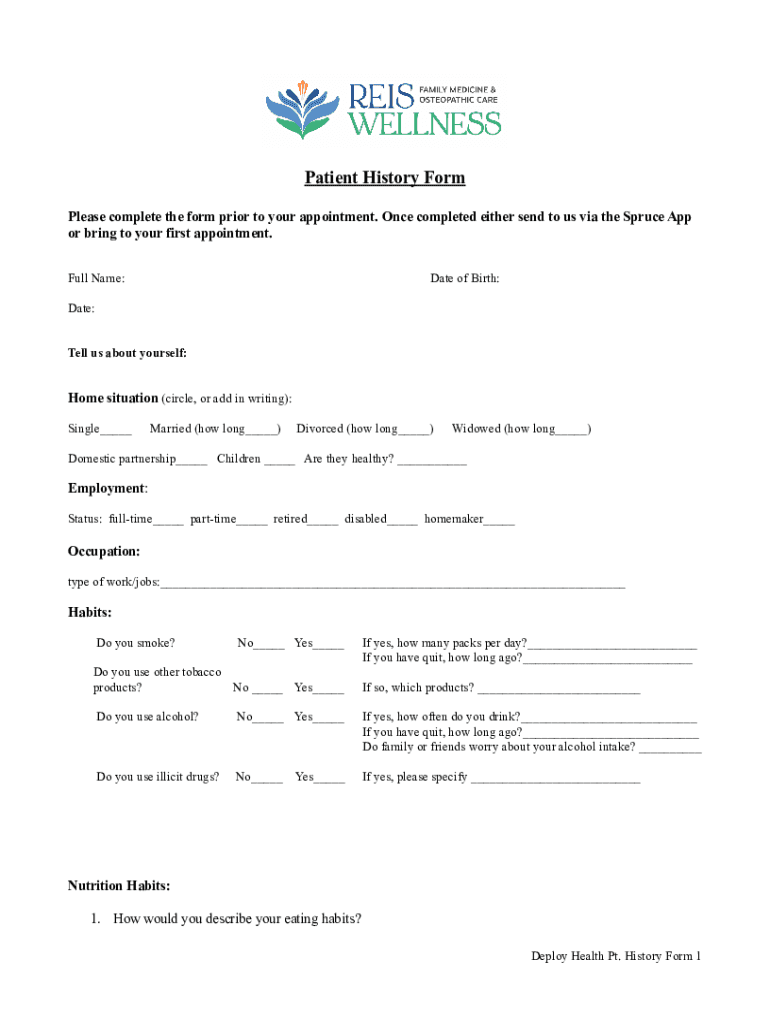Fillable Online Reis Patient History Form.docx Fax Email Print - pdfFiller