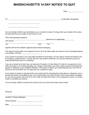 Fillable Online massachusetts 14 day notice to quit form Fax Email ...