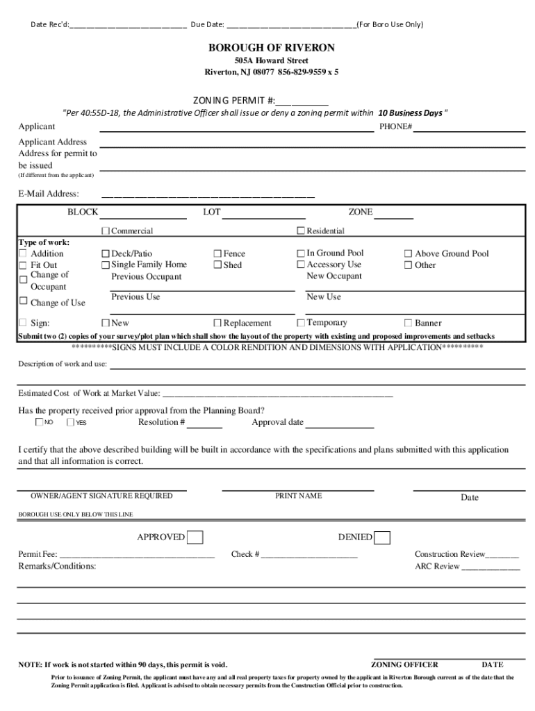 Fillable Online ZONING PERMIT APPLICATION (Sketch Plan Review) Fax ...
