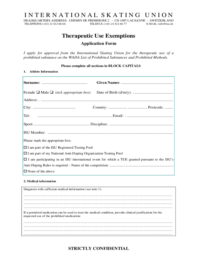 Fillable Online 15 ISU Therapeutic Use Exemption application form 2011 ...