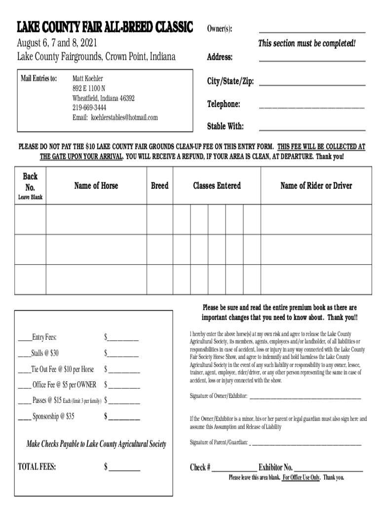 Fillable Online LAKE COUNTY FAIR RESERVATION SHEET INDUSTRIAL ... - Saffire Fax Email Print ...