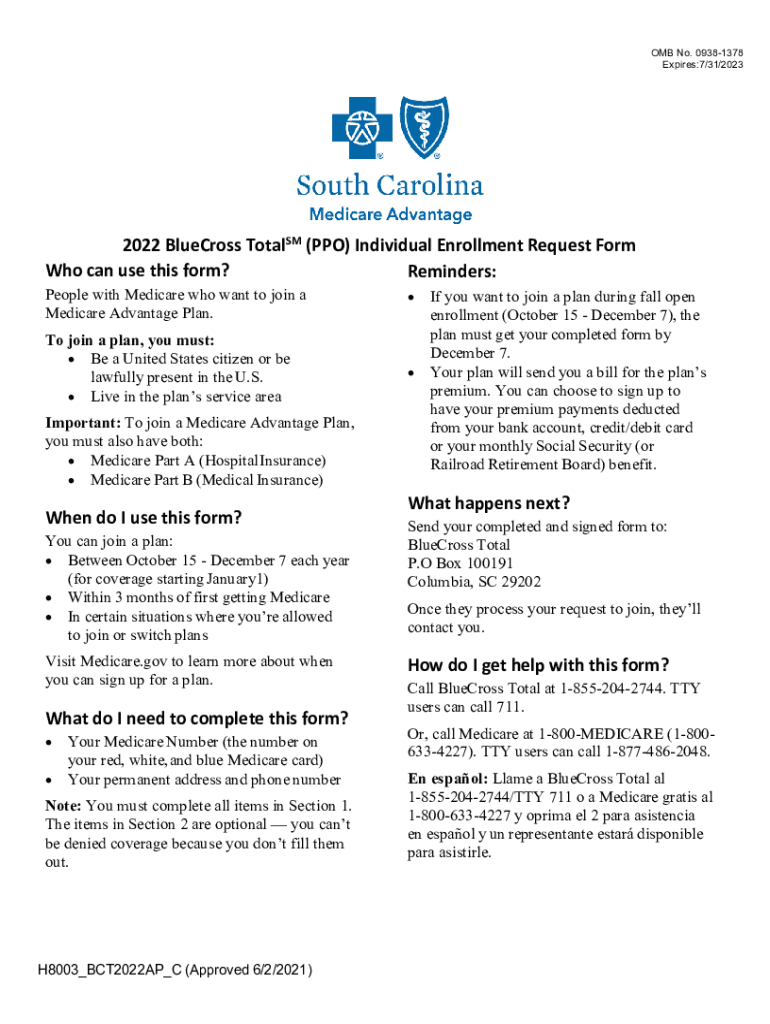 Fillable Online 2022 BlueCross Total Enrollment Form Fax Email Print ...