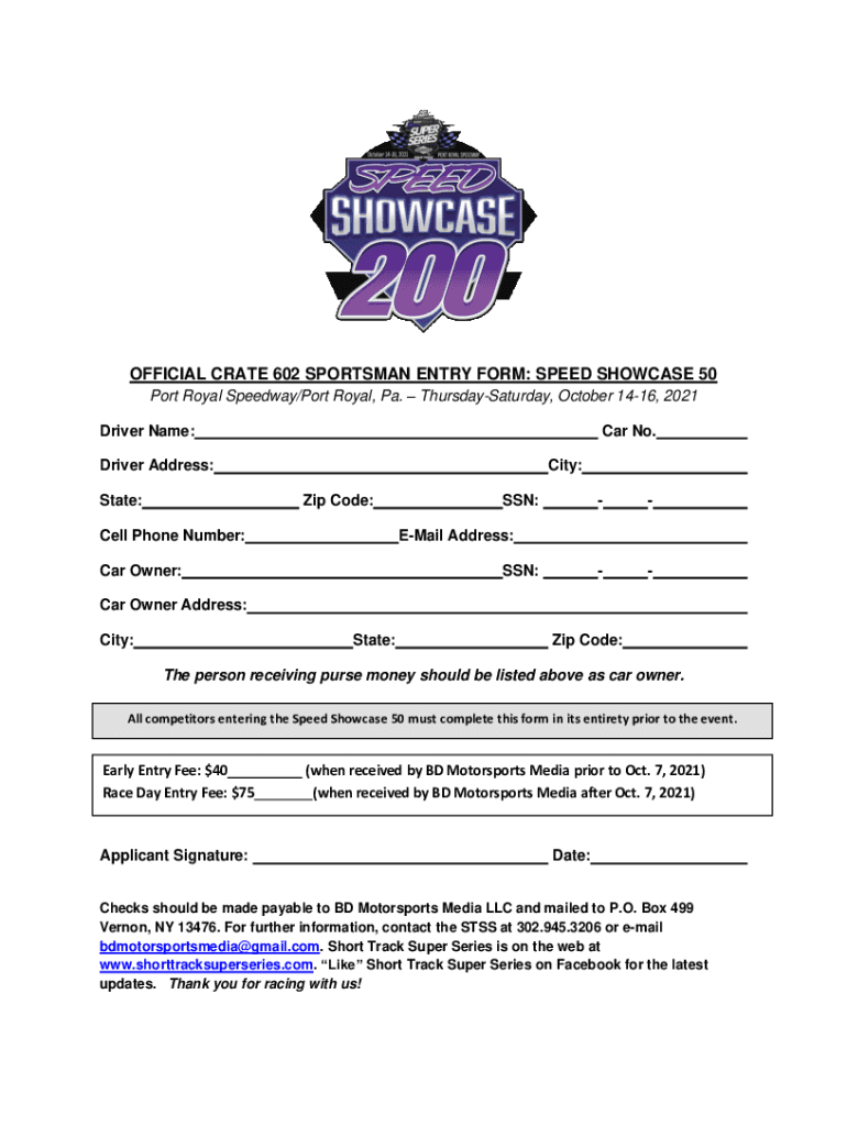 Fillable Online All competitors entering the Speed Showcase must ...
