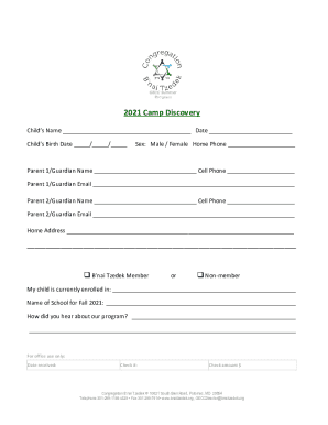 Fillable Online 2021 Camp Discovery Application Fax Email Print - pdfFiller