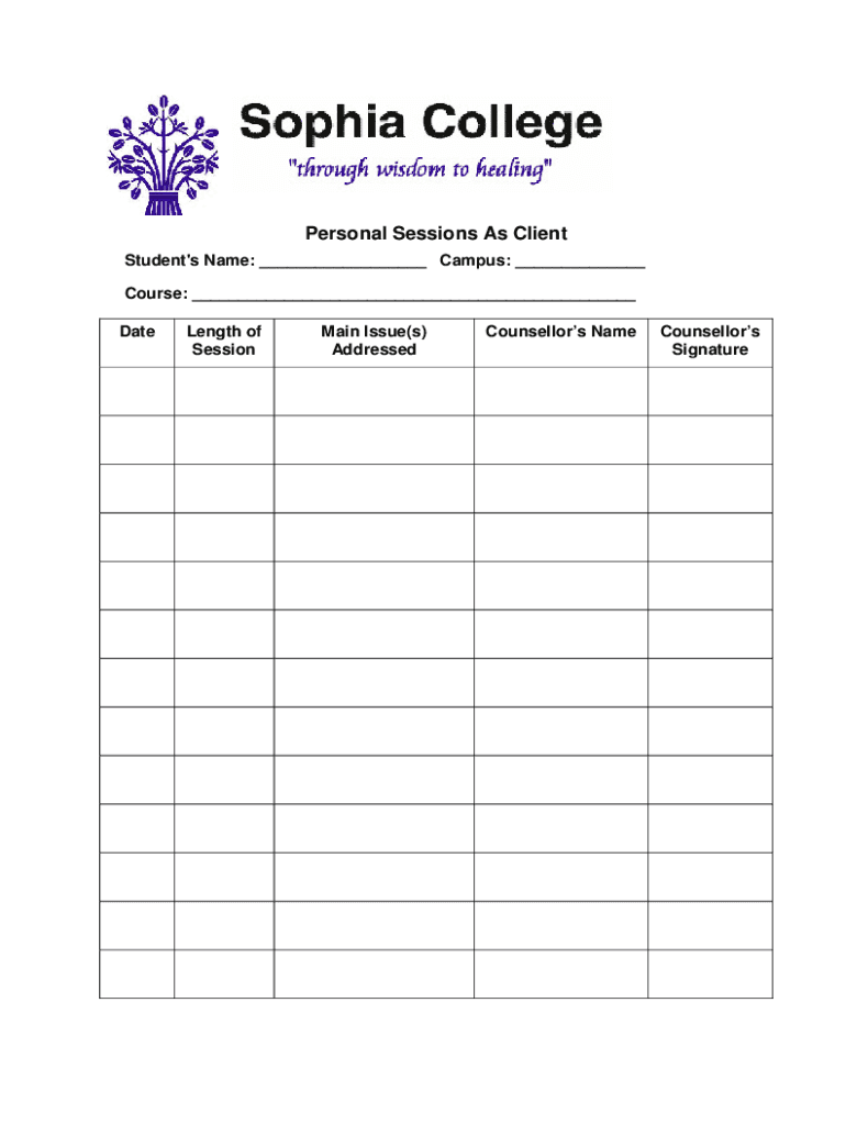 Fillable Online Personal Sessions Form Fax Email Print - pdfFiller