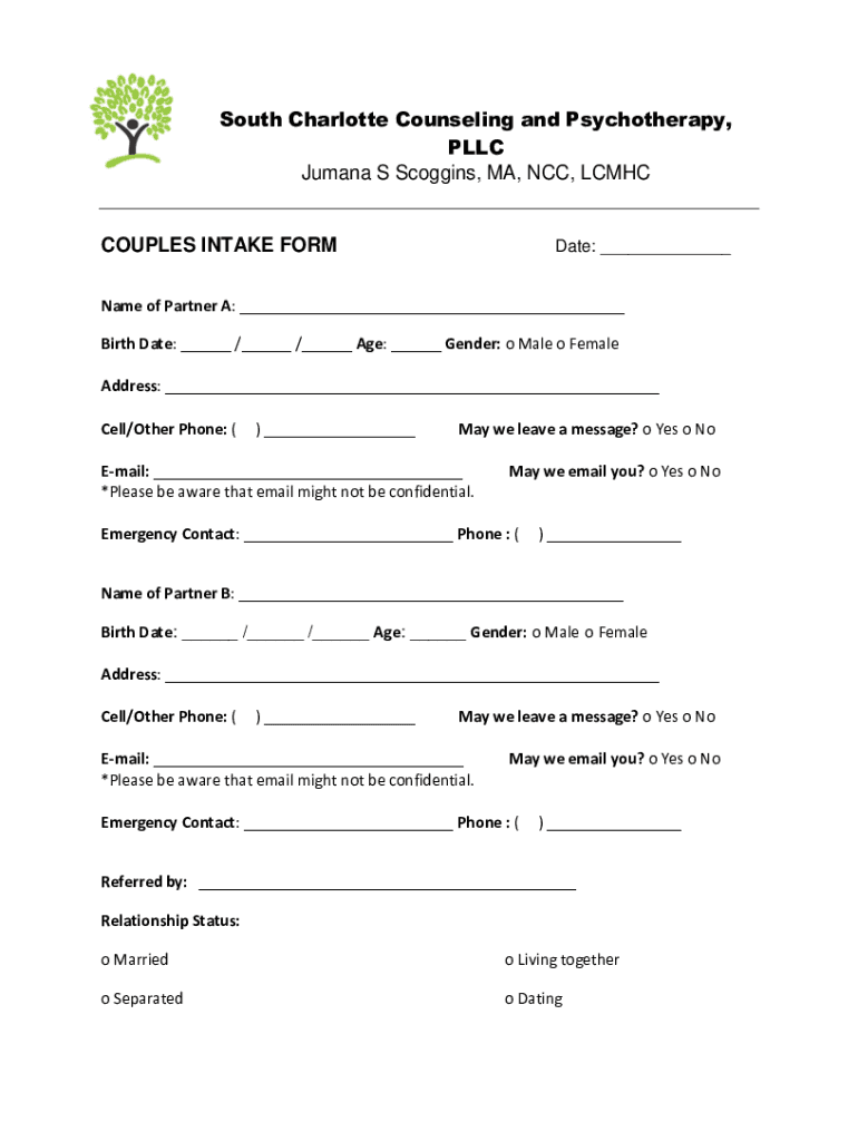 Fillable Online South Charlotte Counseling And Psychotherapy, PLLC in ...