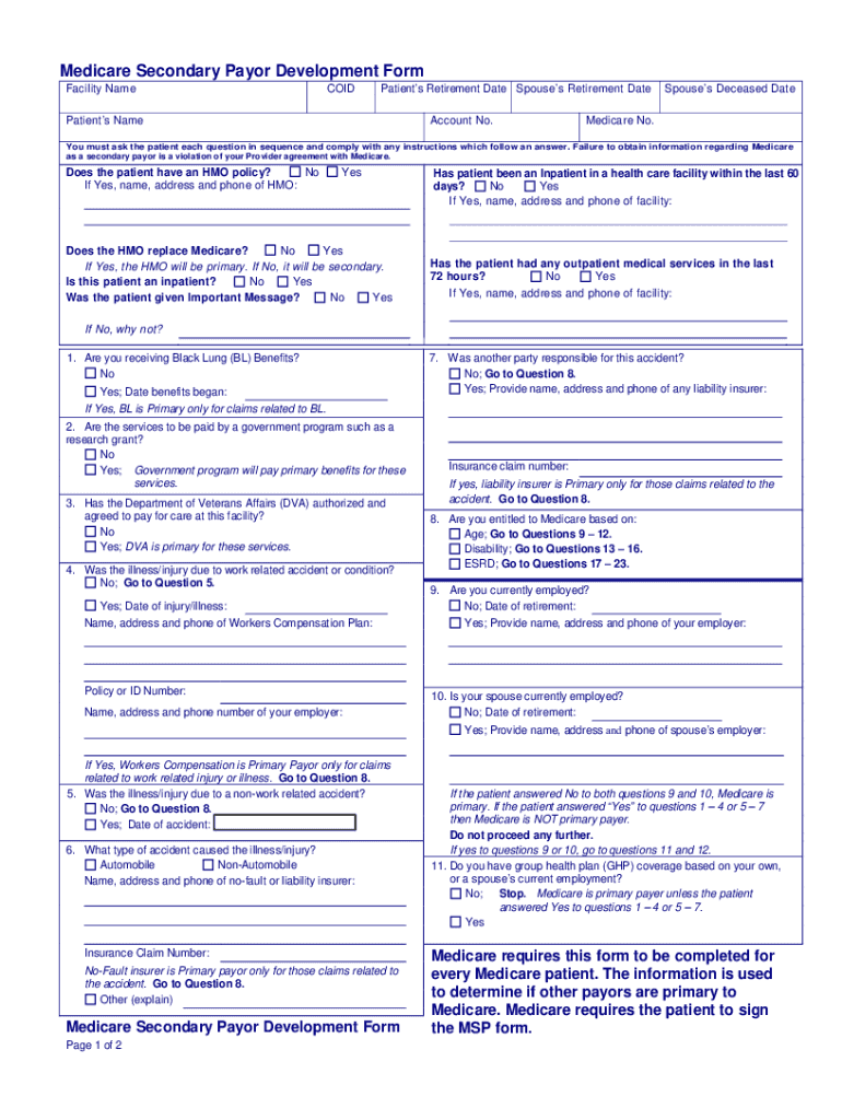 Fillable Online Fillable Online Medicare Secondary Payor Development Form ... Fax Email Print ...