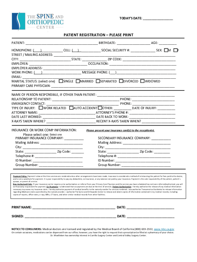 Fillable Online Patient Registration - forms.mceyeclinic.com Fax Email Print - pdfFiller