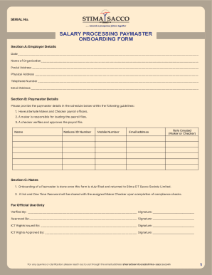Fillable Online STIMA SACCO Salary processing paymaster Onboarding form ...