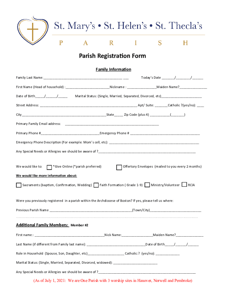 Fillable Online St. Ann Catholic Church Registration Form Fax Email ...