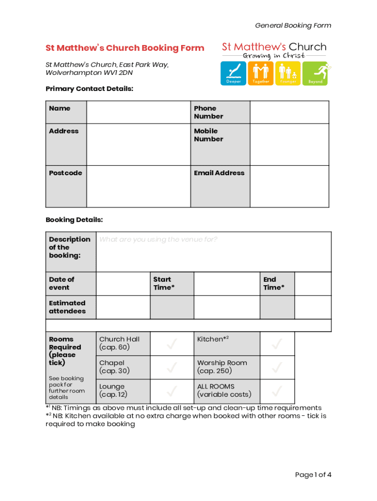 Fillable Online St Matthews Church Booking Form Fax Email Print - pdfFiller