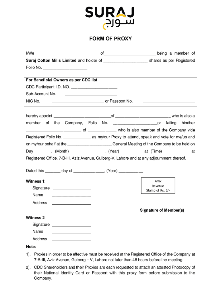 Fillable Online Fillable Online FORM OF PROXY I / We of being a member of ... Fax Email Print ...