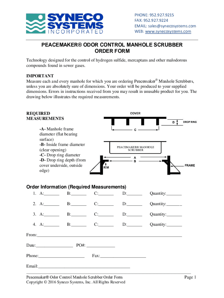 Fillable Online Peacemakerrodor-control-Manhole-Scrubber-Order-Form Fax Email Print - pdfFiller