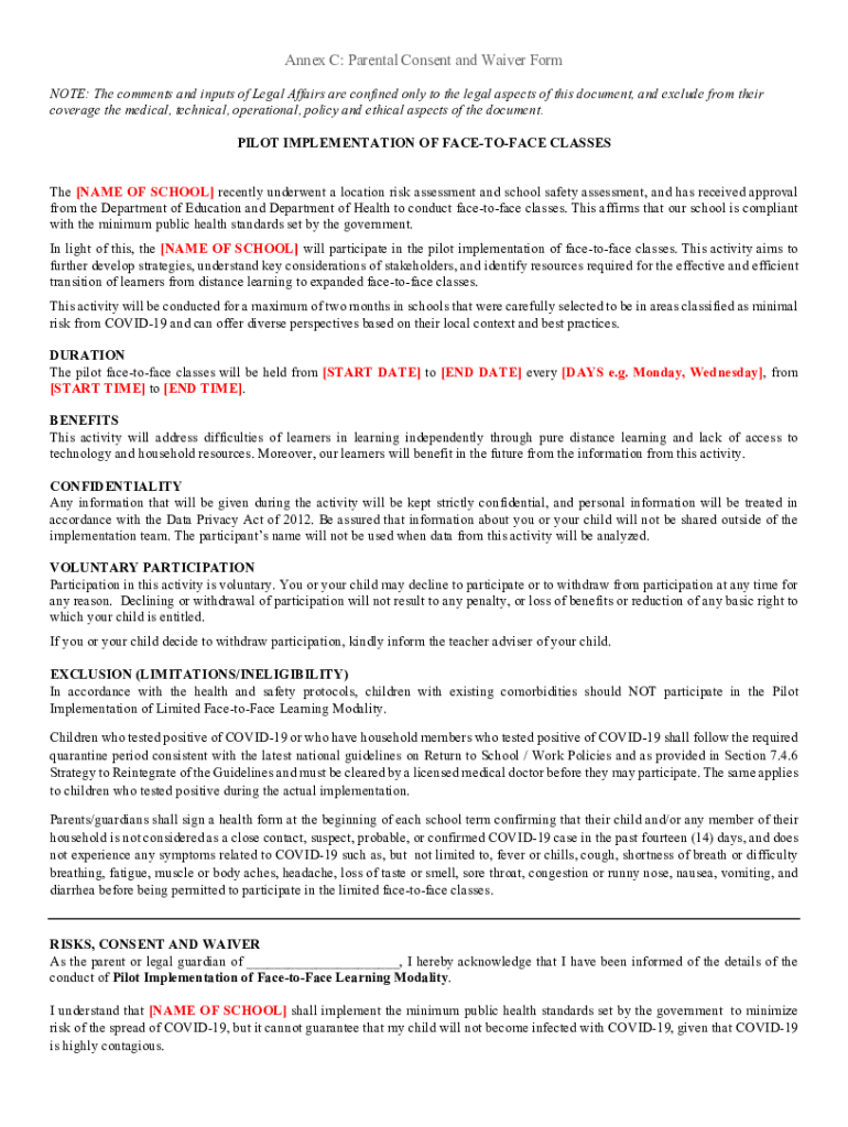 Deped Parental Consent And Waiver Form Tagalog - Fill Online, Printable ...