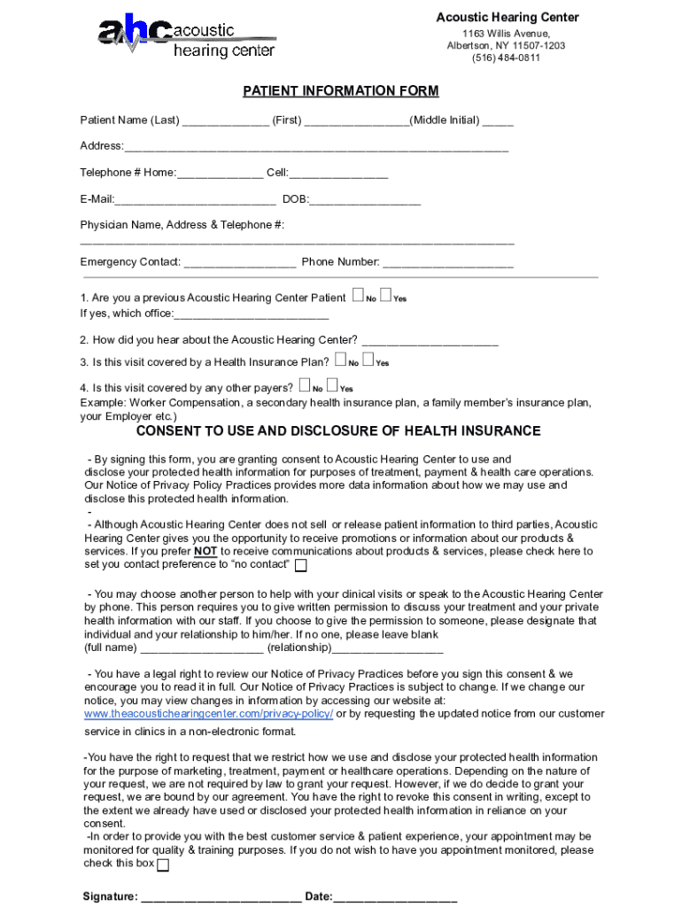 Patient Information Form - Blank Fillable Template | Fill Out, Print ...