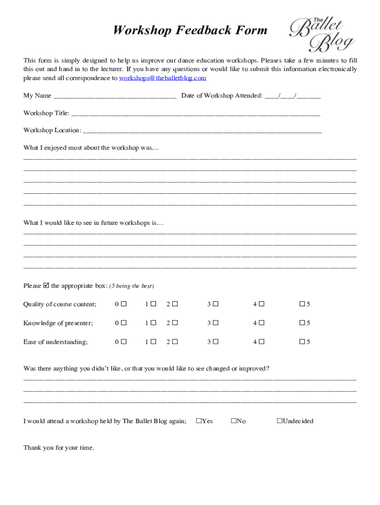 Fillable Online Workshop Feedback Form Template - Typeform Fax Email ...